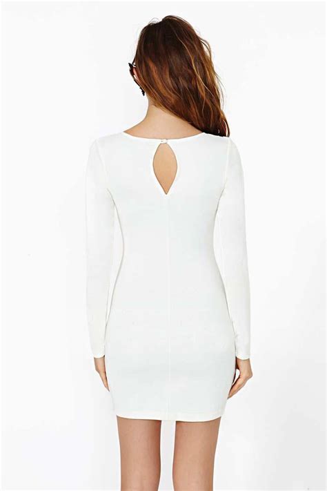 Sexy V Neck Long Sleeve Sheath White Polyester Mini Dress Dresses