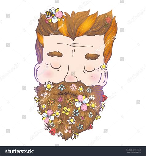 Trendy Cartoon Hipster Man With Flower Beard Hipster Vector