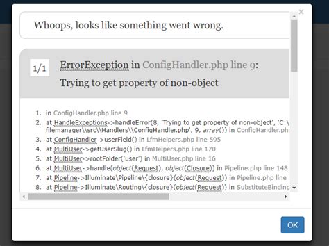 trying to get property of non object · issue 377 · unisharp laravel