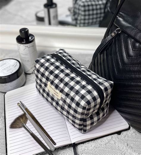Handmade Quilted Cosmetic Bag Black Etsy Cosmetic Bag Tote Bags