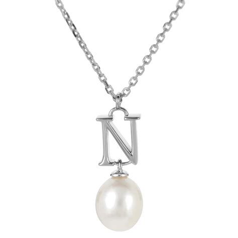 Sterling Silver Cultured Freshwater Pearl N Initial 16 Necklace