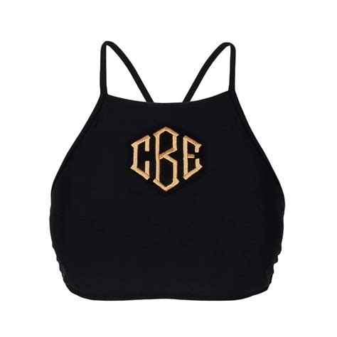 Monogrammed High Neck Swim Top