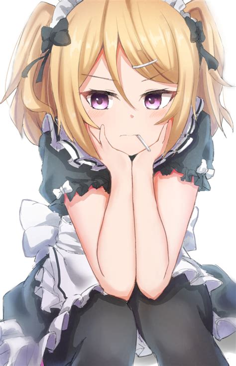 Safebooru 1girl Alternate Costume Apron Bangs Black Bow Black Dress