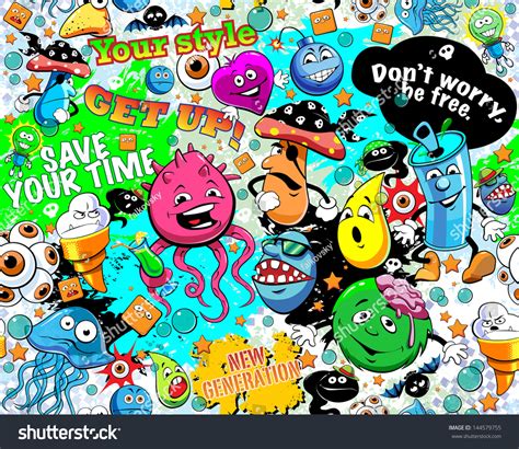 Graffiti Seamless Texture Bizarre Elements Freak Stock Vector Royalty