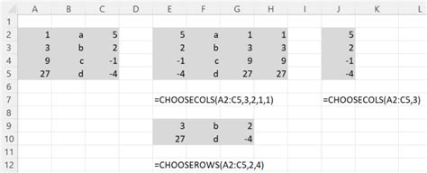 chooserows choosecols excel real statistics using excel