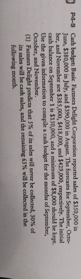 solved p4 9 cash budget basic farmers delight corporatio