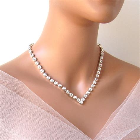 Crystal Rhinestone Silver V Shaped Necklace Meljoy Creations Jewelry