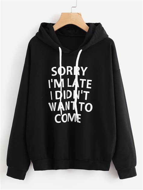 Slogan Print Drop Shoulder Hoodie Shein In
