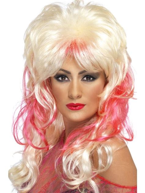 80s Popstar Wig Blonde And Pink Layered And Wavy Wigs Mullet Wig