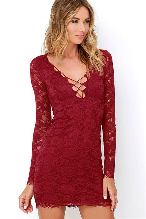 Beautiful Lace Dress Wine Red Dress Long Sleeve Dress 49 00 Lulus