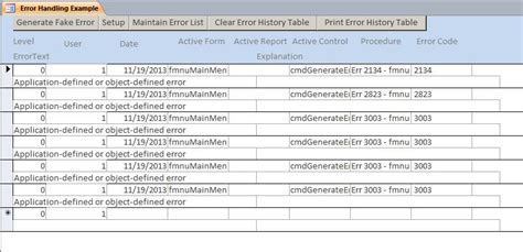 error handling template error handling database