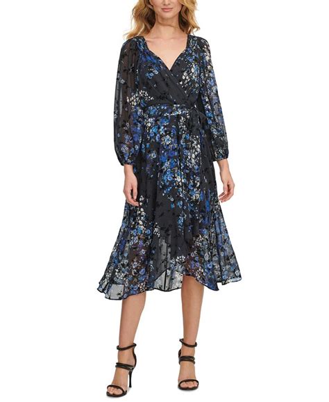 Dkny Floral Print Balloon Sleeve Faux Wrap Dress Macys