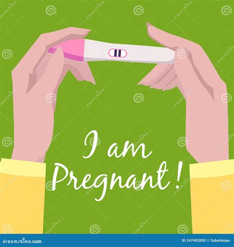 Hands Holding Positive Pregnancy Test I Am Pregnant Text Flat Vector