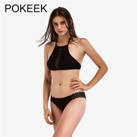 Pokeek 2017 Black Swimsuit Women Push Up Bikini Sets Summer Sport