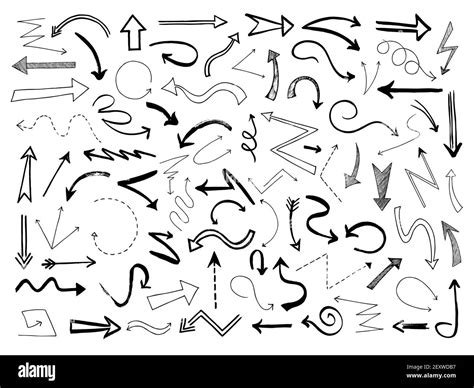 Hand Drawn Arrows Sketch Black Arrow Direction Line Signs Doodle