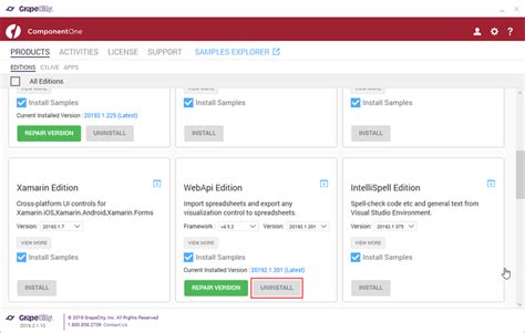 uninstall web api componentone web api edition