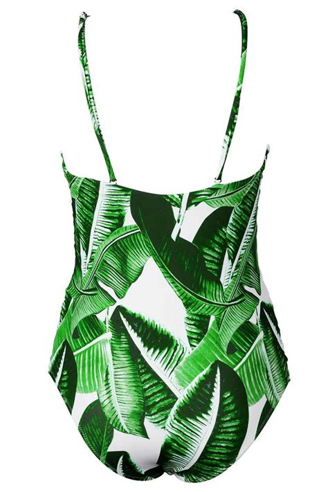 Banana Leaves Print One Piece Swimsuit
