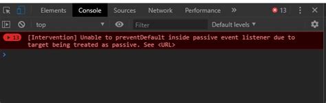 unable to preventdefault inside passive event listener due to target