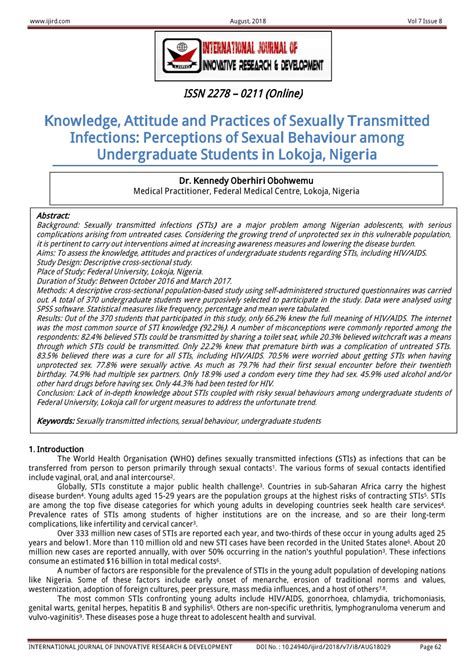 Pdf Knowledge Attitude And Practices Of Sexually Transmitted