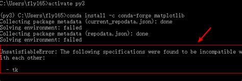 anaconda install matplotlib fix unsatisefiableerror a