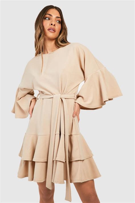 Ruffle Belted Skater Dress Boohoo Uk