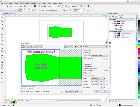 effect lens export png transparency problem coreldraw graphics suite