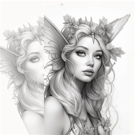 30 Fairy Queen Colouring Book Adults Instant Download Grayscale