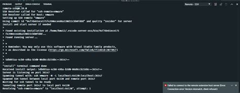 vscode remote release failed to connect to the remote extension host