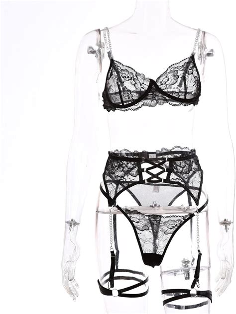 Mnhhatv Women Floral Lace Embroidered Sexy Lingerie Set Two
