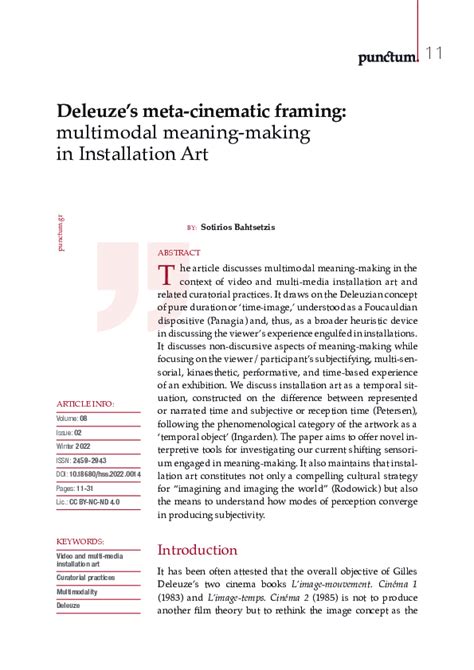 Pdf Deleuzes Meta Cinematic Framing Multimodal Meaning Making In