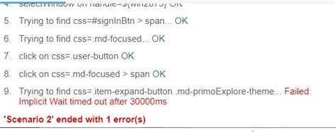 failed 09 42 58 implicit wait timed out after 30000ms error in