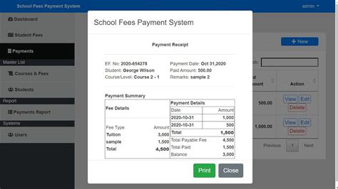 school fees payment management system in php mysql with