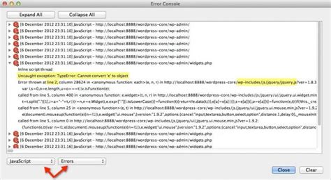 diagnosing javascript errors console errors