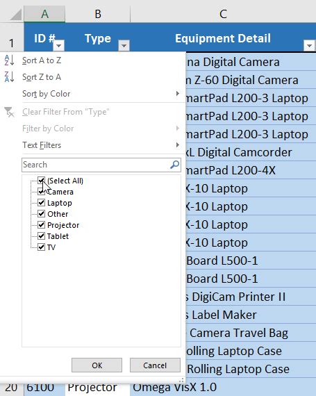 excel filtering data