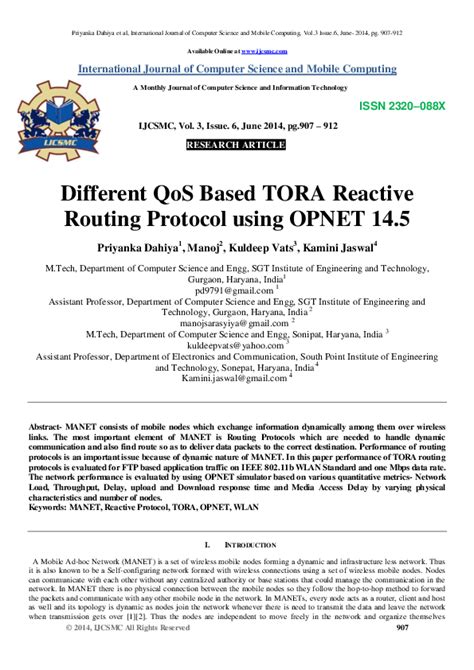 pdf different qos based tora reactive routing protocol using opnet 14