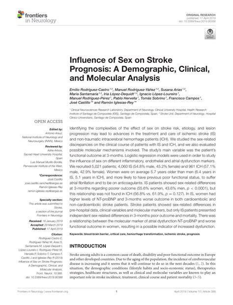 Pdf Influence Of Sex On Stroke Prognosis A Demographic Clinical