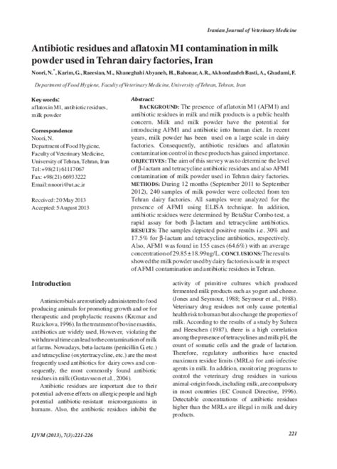 Pdf Antibiotic Residues And Aflatoxin M1 Contamination In Milk Powder