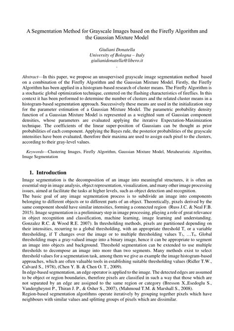 pdf a segmentation method for grayscale images based on the firefly
