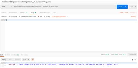 airflow experimental api dagrun give 400 error what should be the
