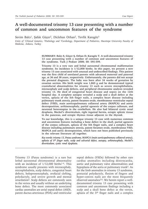 Pdf A Well Documented Trisomy 13 Case Presenting With A Number Of