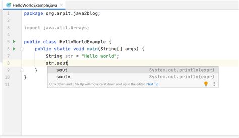 system out println shortcut in intellij java2blog