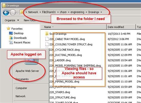 apache local account cannot access files on server path in php