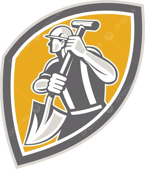 Construction Worker Digging Shovel Retro Digger Artwork Digging Vector
