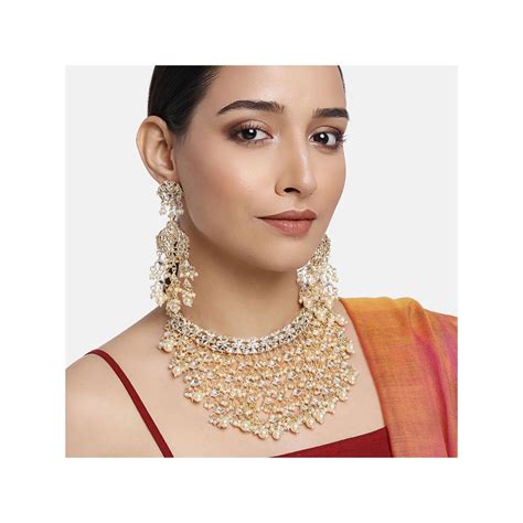 Buy Zaveri Pearls Gold Tone Ethnic Kundan Choker Necklace And Earring Set