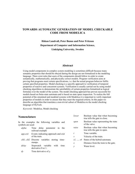 towards automatic generation of model checkable code from modelica