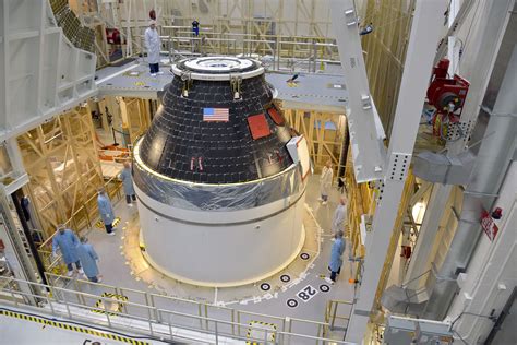Nasas First Completed Orion Crew Module Sits Atop Its Service Module