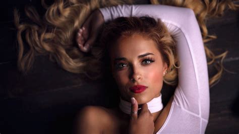 Wallpaper Women Model Face Makeup Red Lipstick 1920x1080