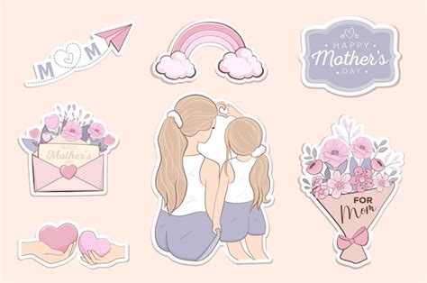 Premium Vector Cute Hand Drawn Mothers Day Badge Mom Daughter And