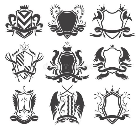 Knight Shields Heraldic Icon Set Vintage Monochrome Knight Award