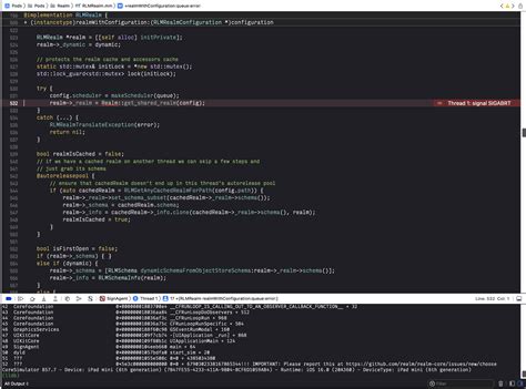 it crash on `realm realm realm get shared realm config